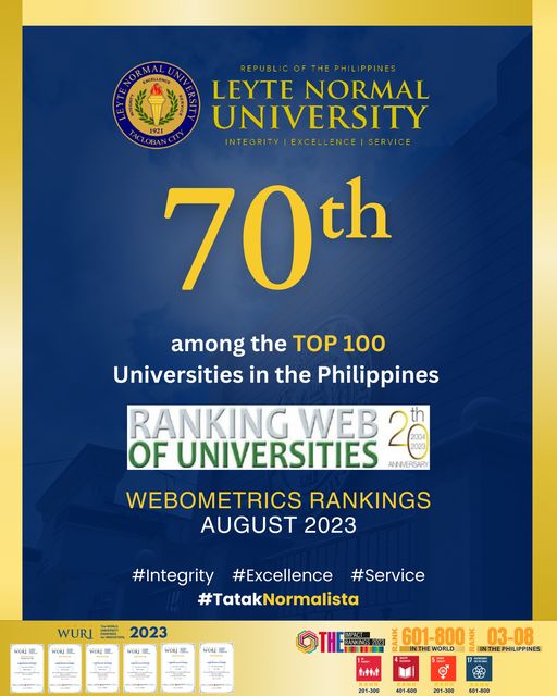 Leyte Normal University Places 70th at August 2023 Webometrics Ranking ...