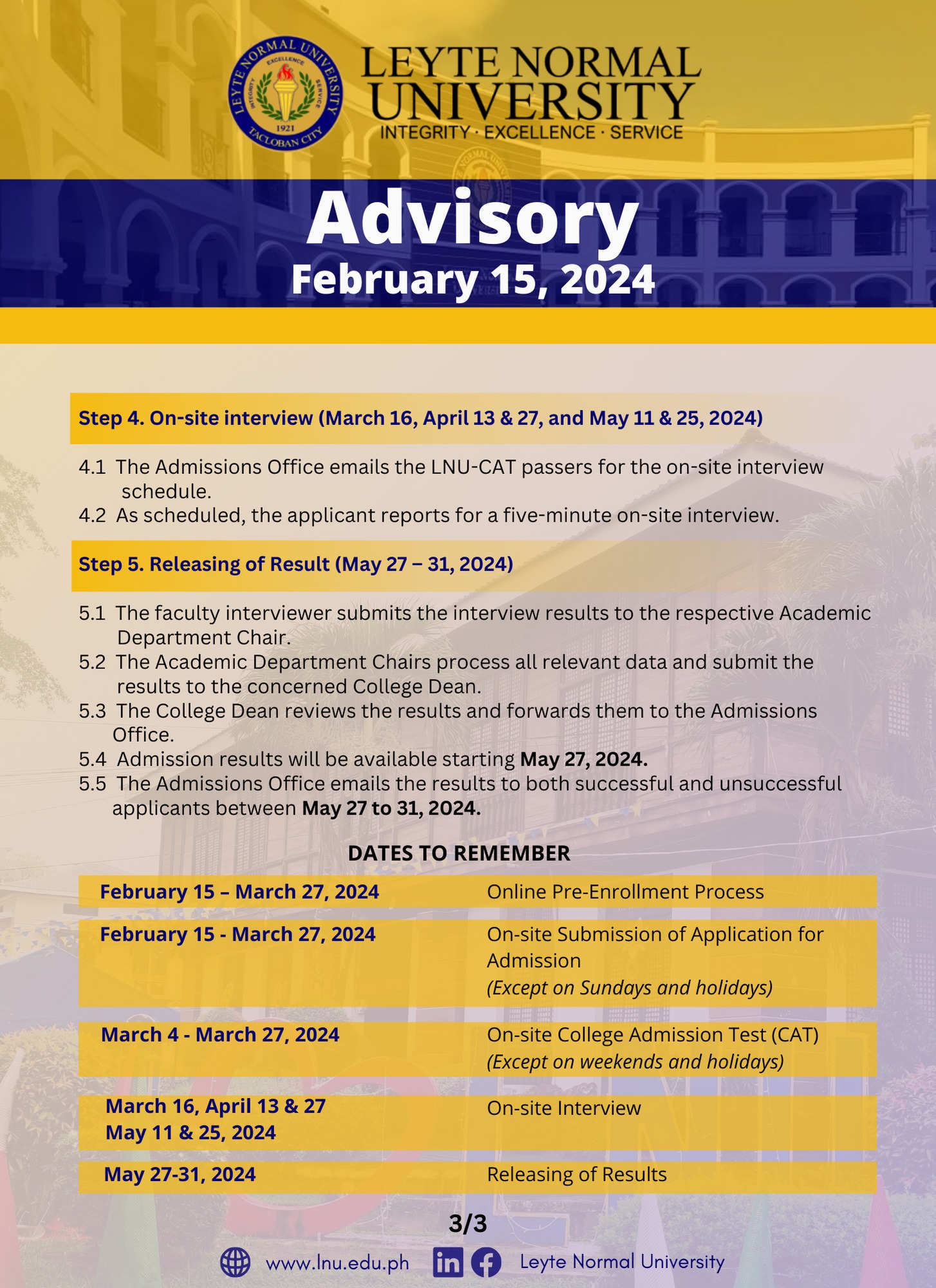 LNU Opens Freshmen Admission for A.Y. 2024-2025 | Leyte Normal University