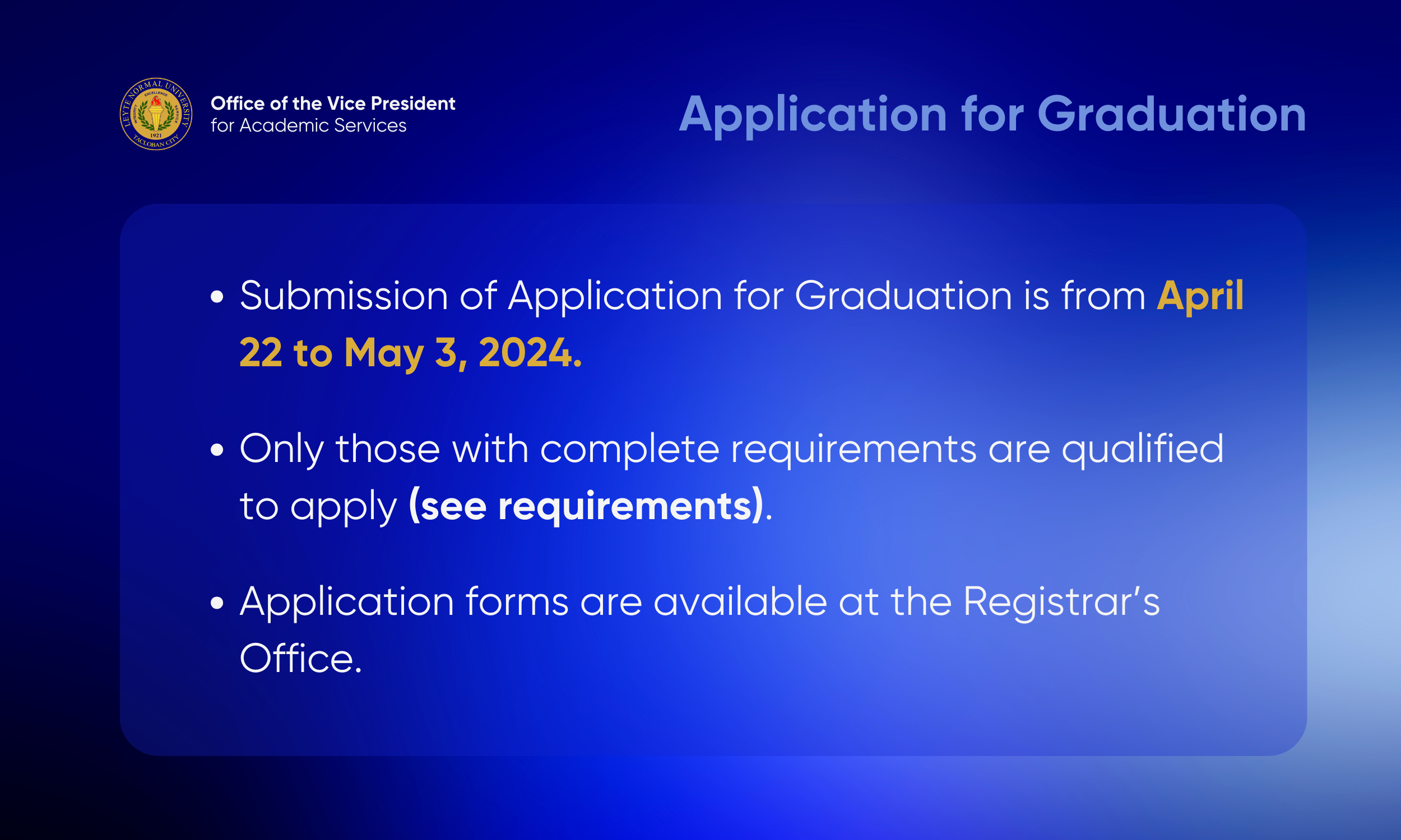 Application for Graduation - Batch 2024 | Leyte Normal University
