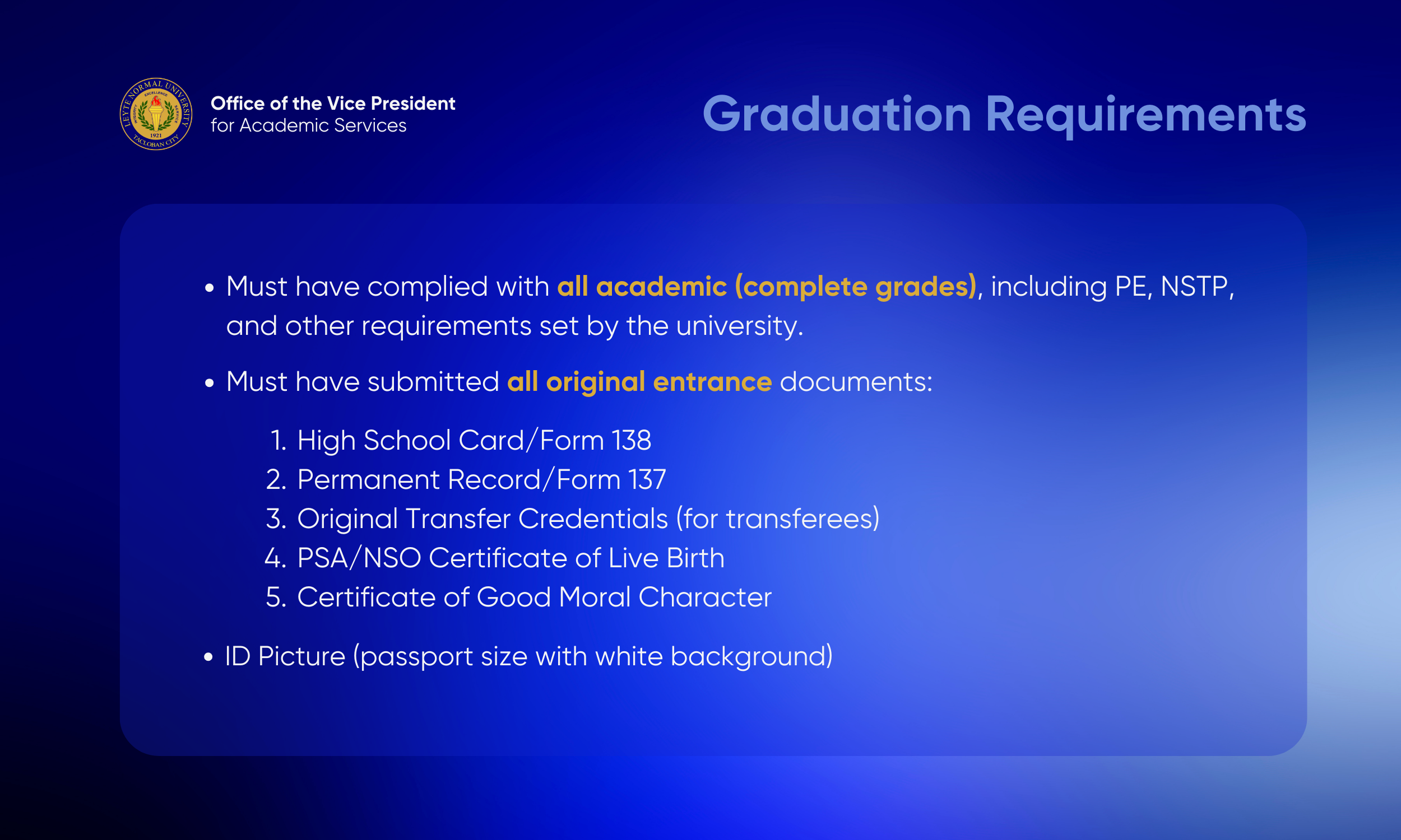 Application for Graduation - Batch 2024 | Leyte Normal University