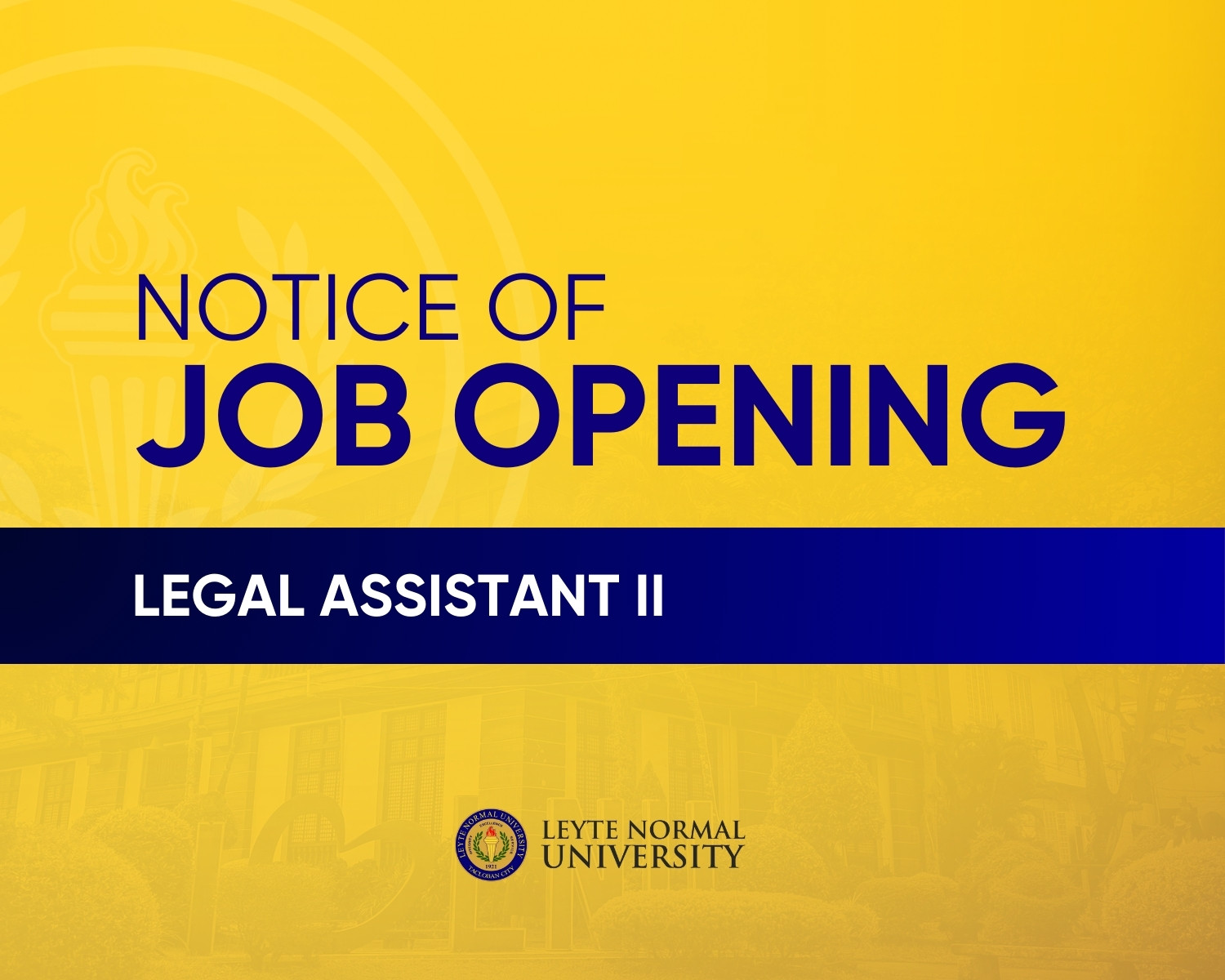 Job Opportunities – Legal Assistant II [UPDATED] | Leyte Normal University